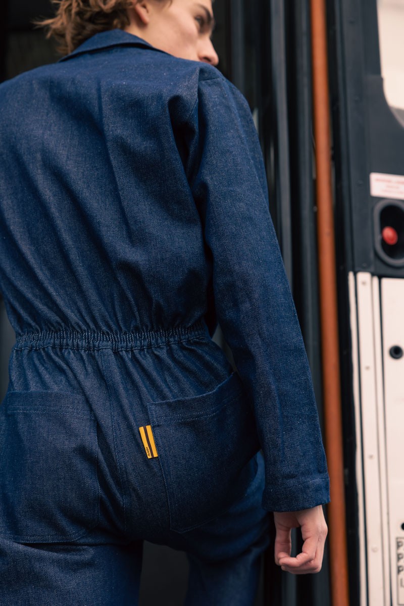 Combinaison en jean bleu brut - logo ratp 1976 - ticket de métro jaune ...